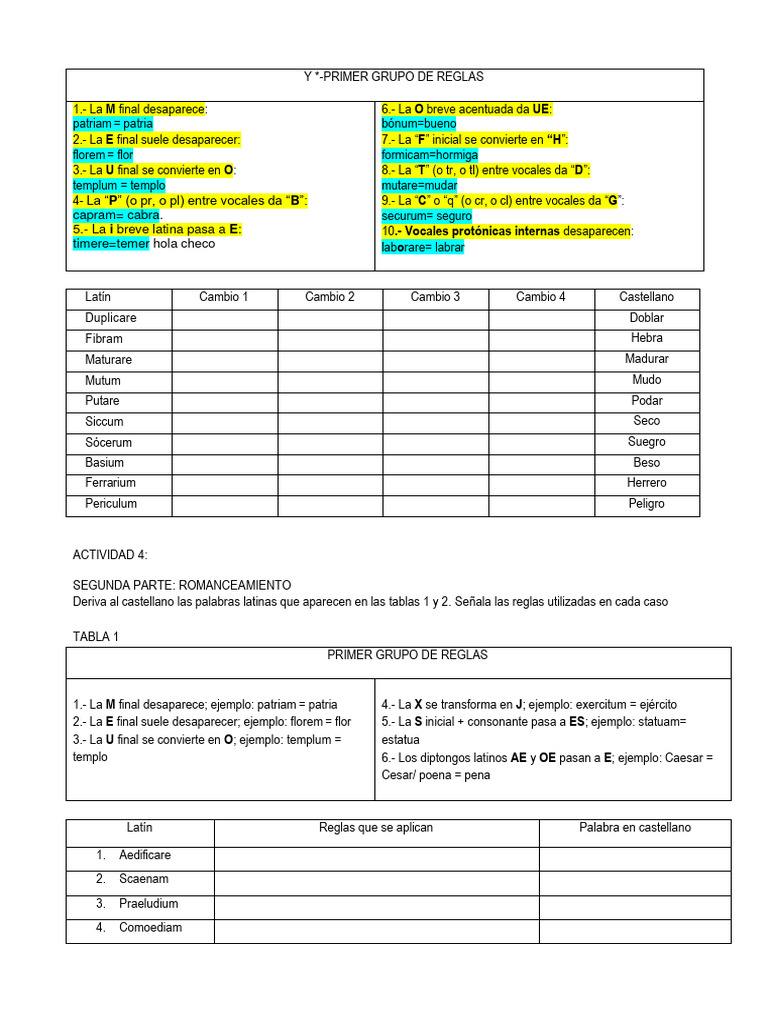 Ejercicio de Romanceamiento | Descargar gratis PDF | Lenguas de Europa | Idiomas