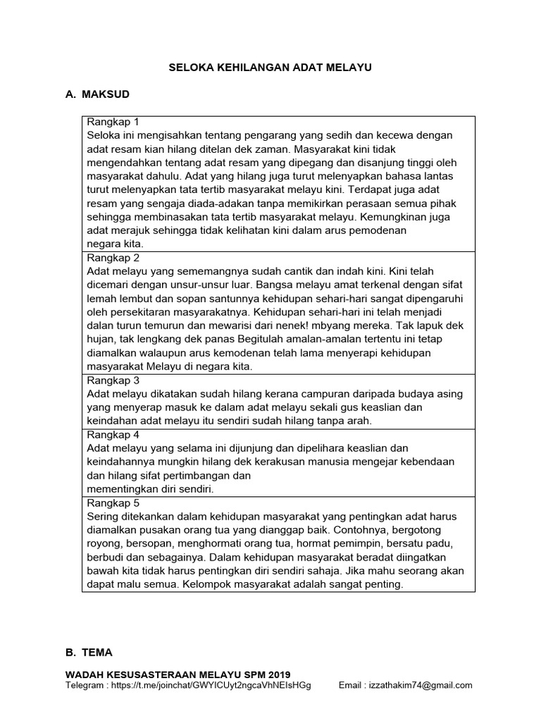 Seloka Kehilangan Adat Melayu | PDF