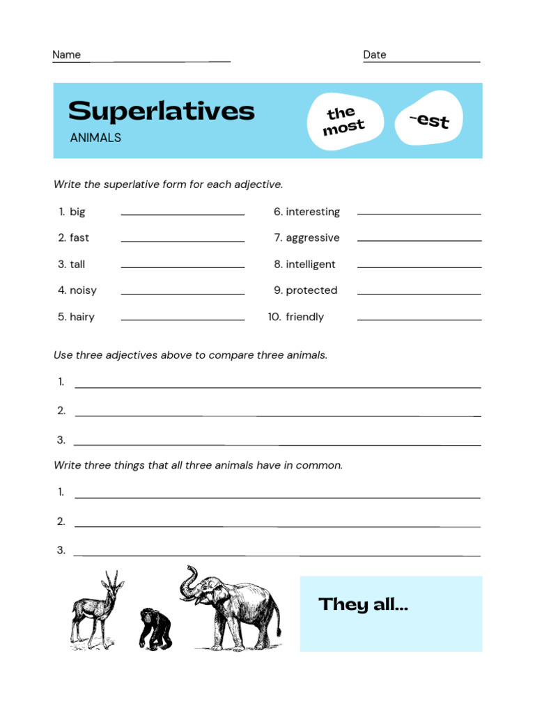 Animal Adjective Comparison Worksheet | PDF | Language Arts & Discipline