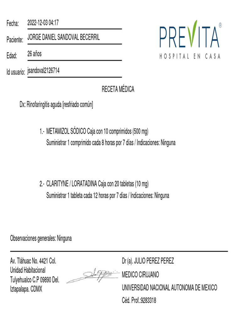 Receta médica para rinofaringitis | PDF | Ciencia y matemáticas | Salud ...