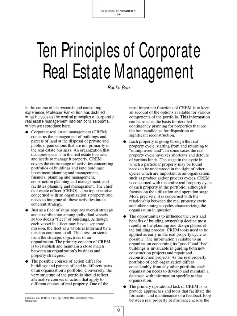 Ranko 2 Ten Principles of Corporate Real Estate Management | PDF ...