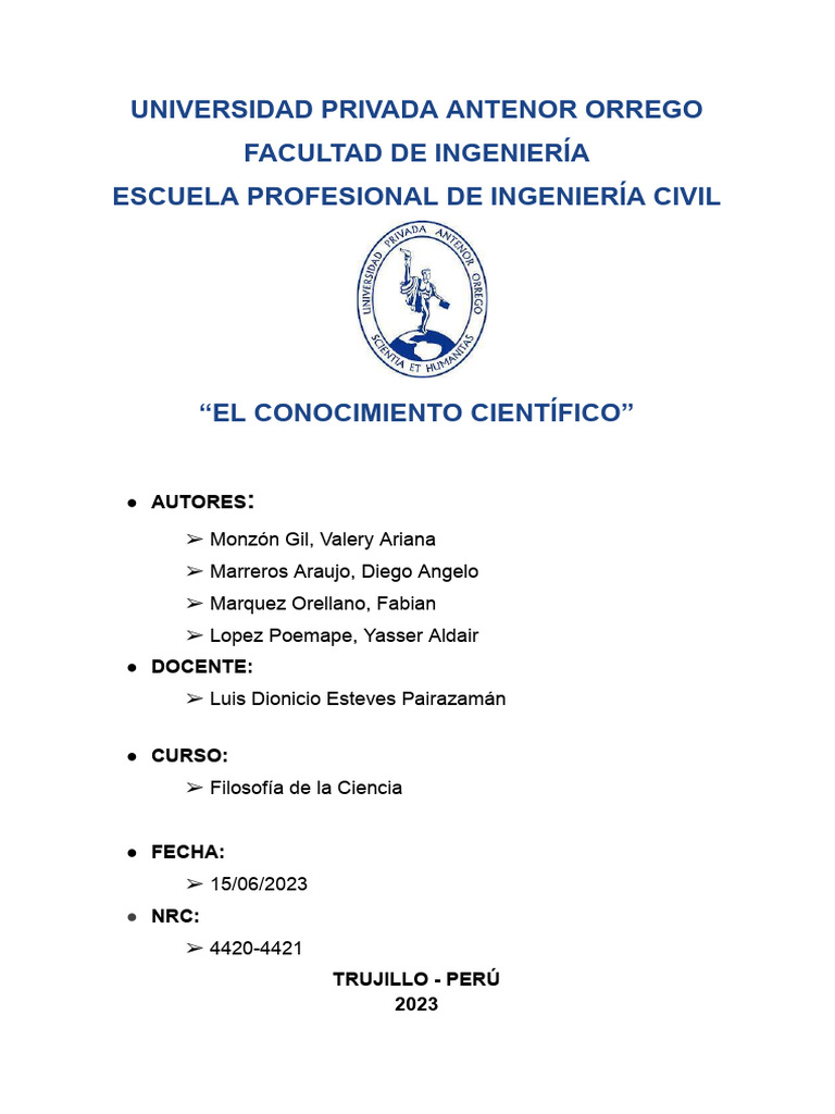 EL CONOCIMIENTO CIENTÍFICO_INFORME | PDF | Teoría | Conocimiento