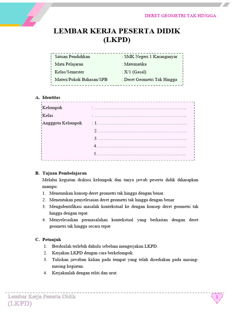 LKPD 1 - Paramita Hapsari - Deret Geometri Tak Hingga. | PDF