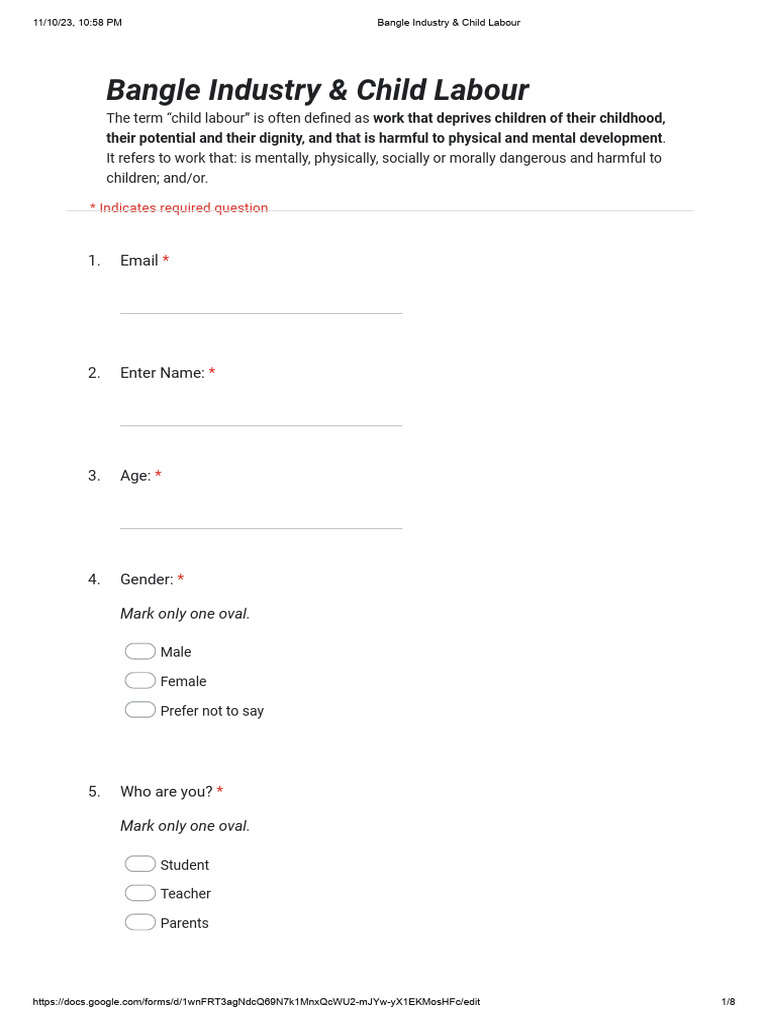 Bangle Industry & Child Labour - Google Forms | PDF | Child Labour ...