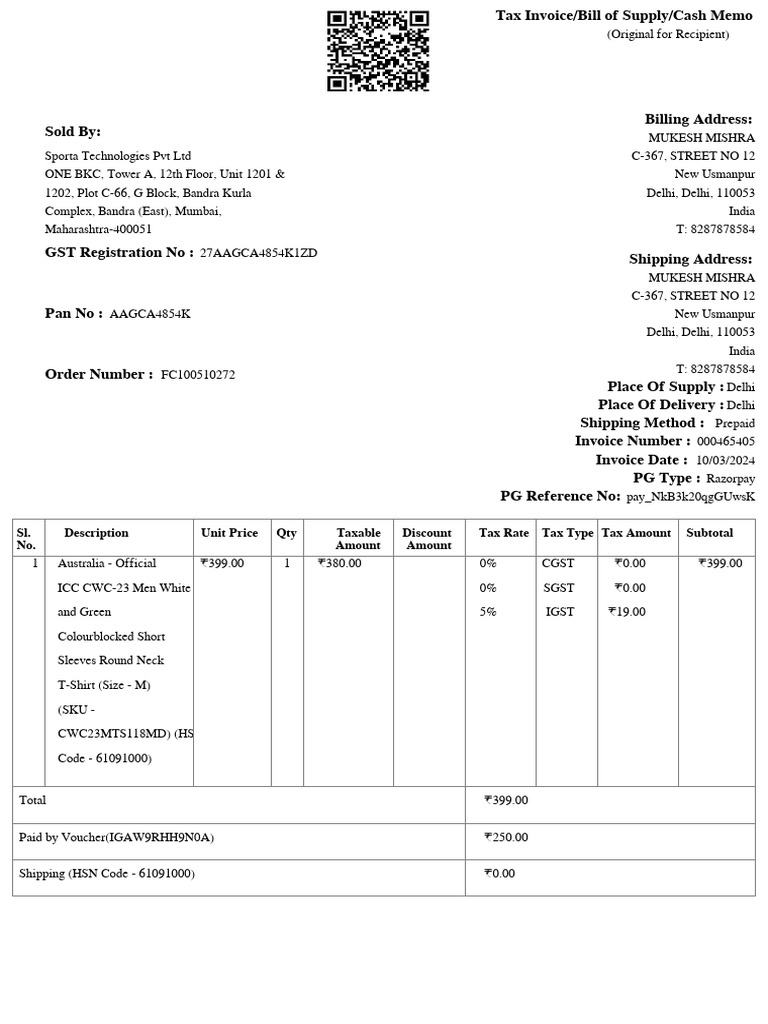 Sl. No. Description Unit Price Qty Taxable Amount Discount Amount Tax Rate Tax Type Tax Amount ...