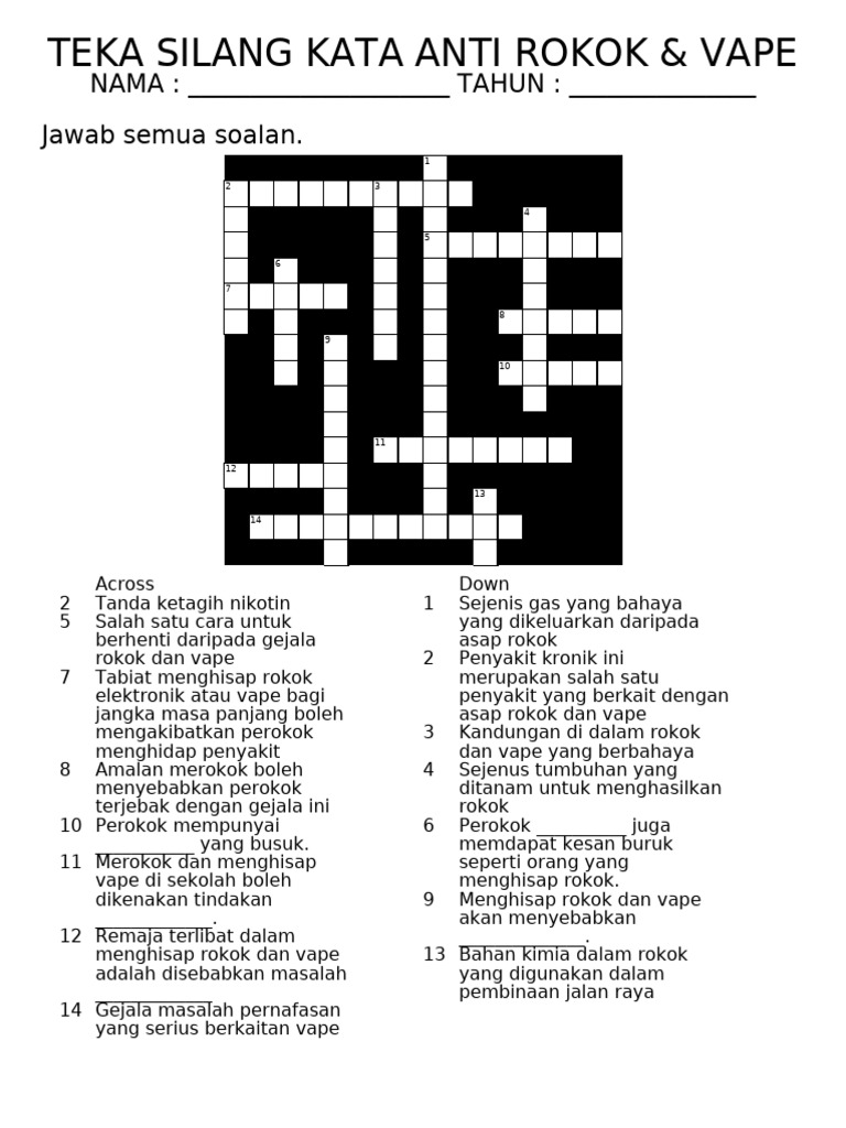 Teka Silang Kata Anti Rokok Dan Vape | PDF