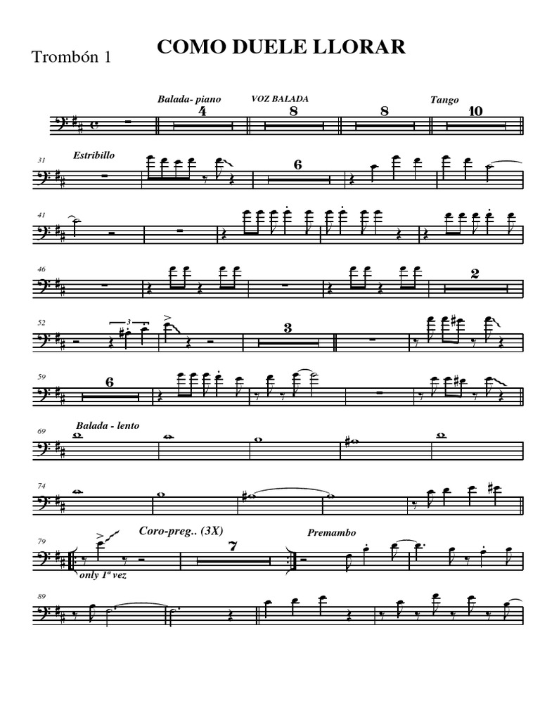 Como duele llorar - Trombón 1 | PDF