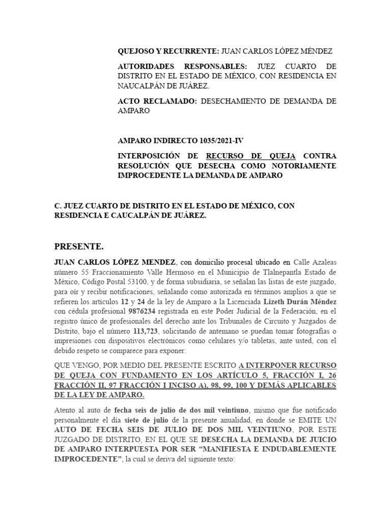 Recurso de Queja | PDF | Debido al proceso | Gobierno