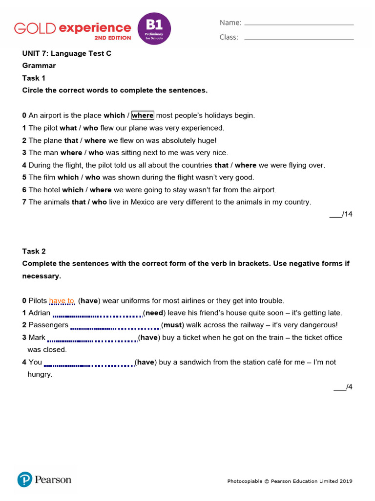 Gold Exp B1 U7 Lang Test C Dys | PDF | Transport | Aviation