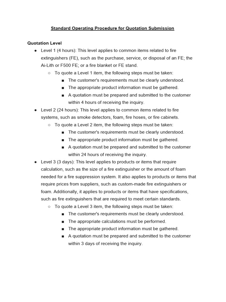 Quotation Submission SOP for Fire Safety | PDF | Firefighting | Fires