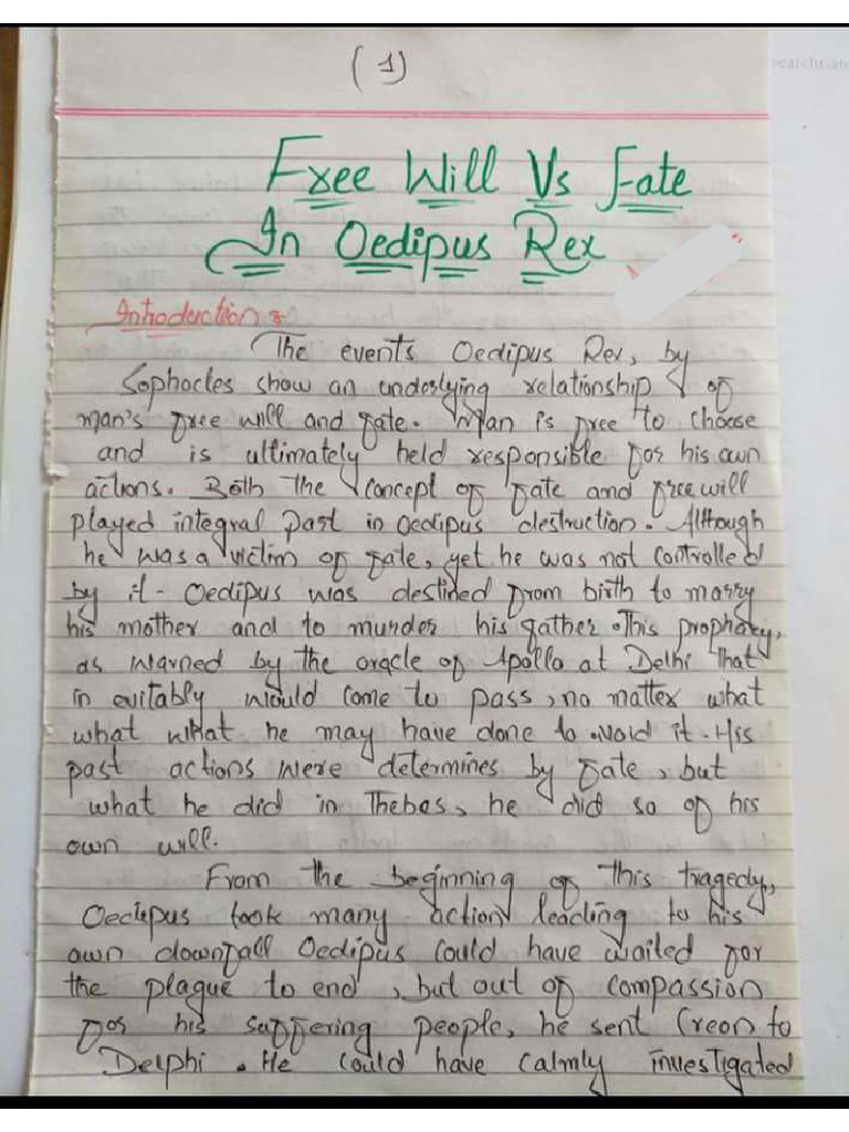 Fate Vs Free Will in Oedipus Rex | PDF