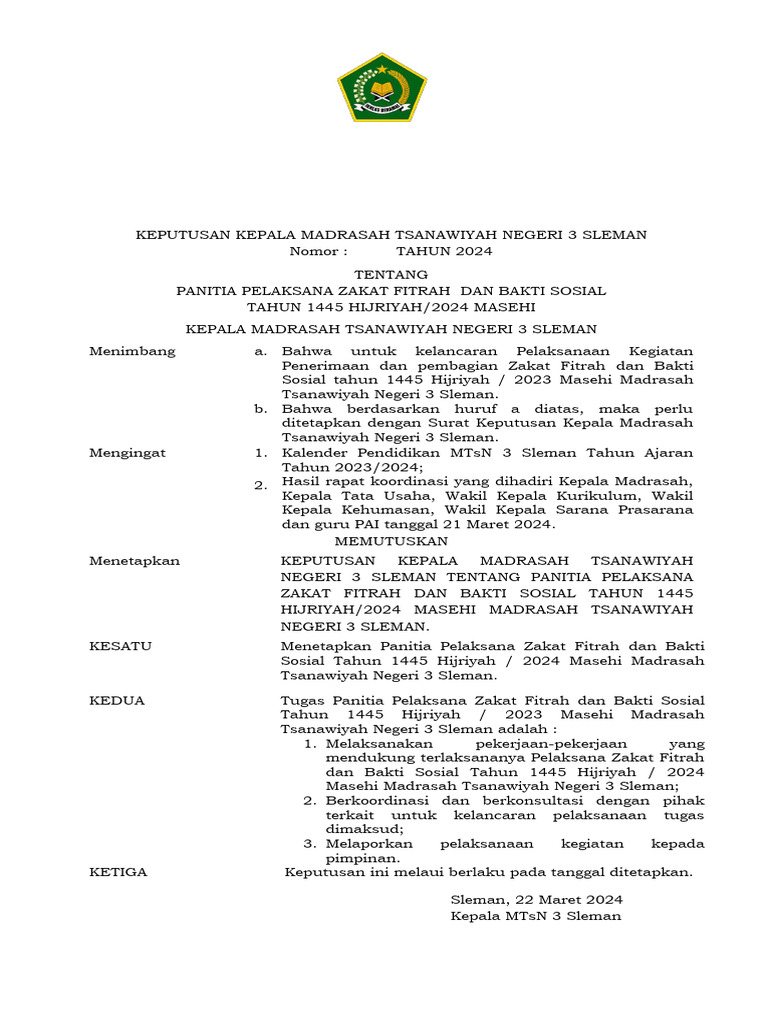 SK Pan Zakat Dan Baksos | PDF