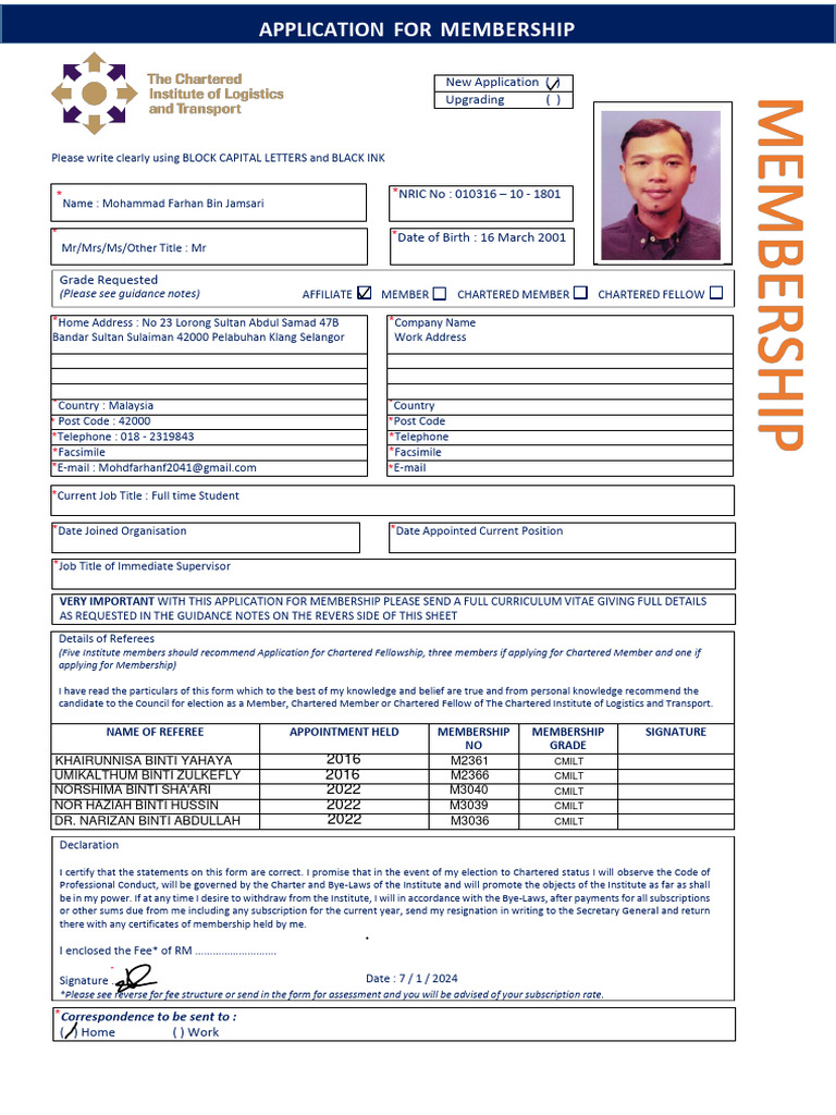 Membership Application for Chartered Institute | PDF
