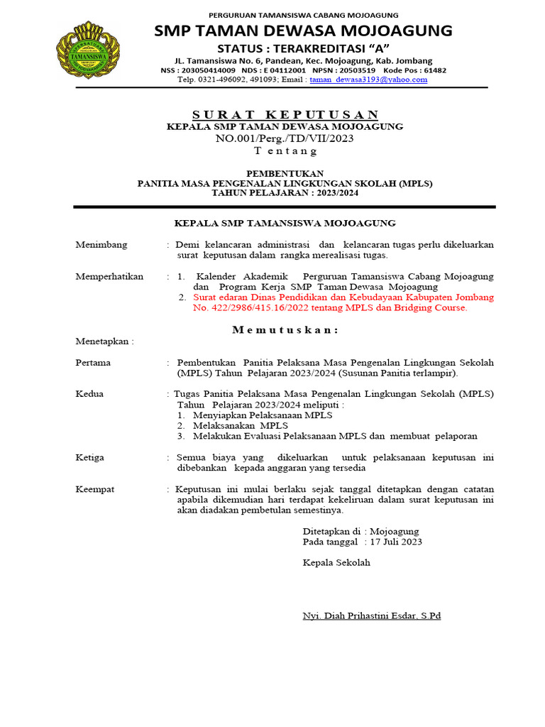 001-SK Panitia MOPDB | PDF