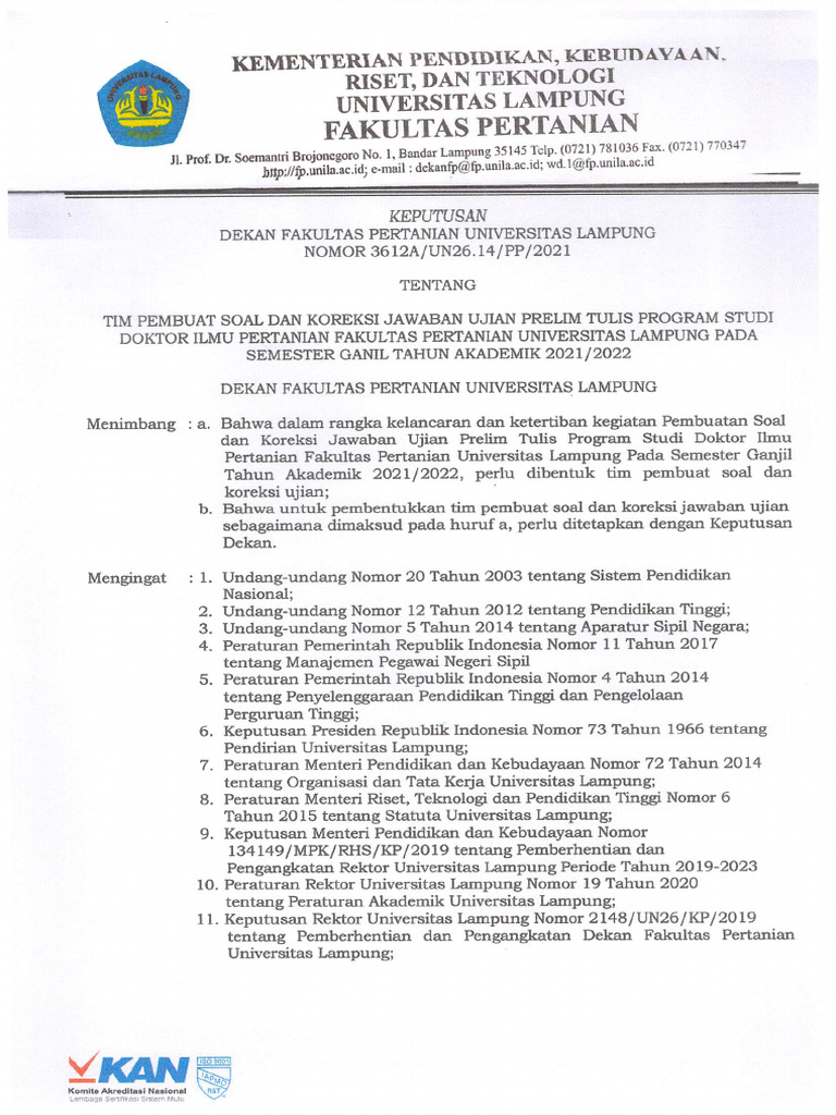 3612a SK Tim Pembuat Soal Dan Koreksi JWBN Ujian Prelim Dip | PDF