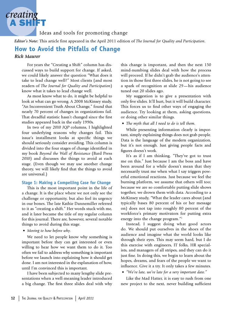 Creating A Shift How To Avoid The Pitfalls of Change | PDF