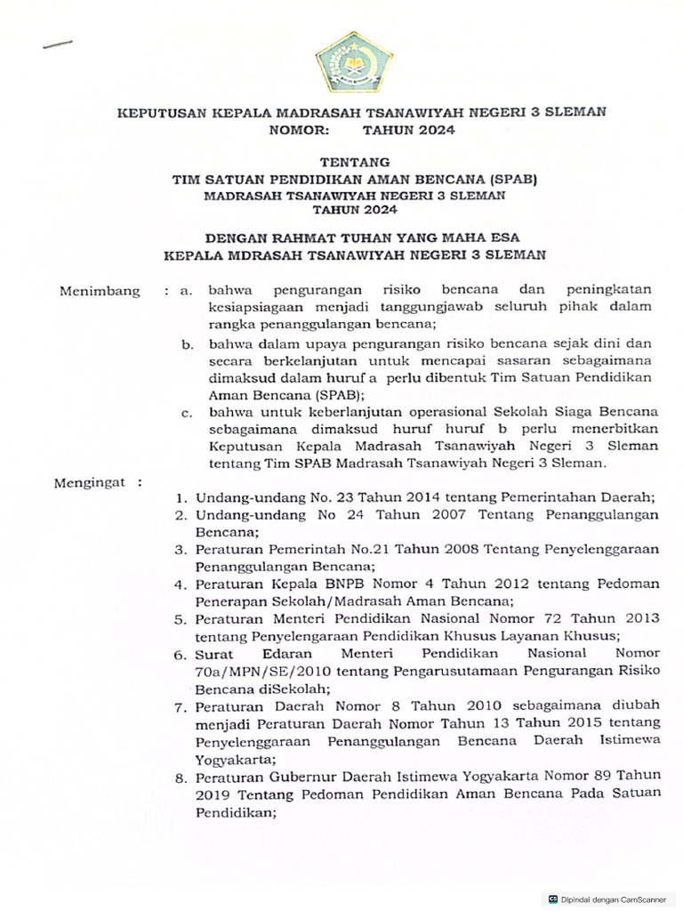 SK Tim Sekolah Aman Bencana | PDF