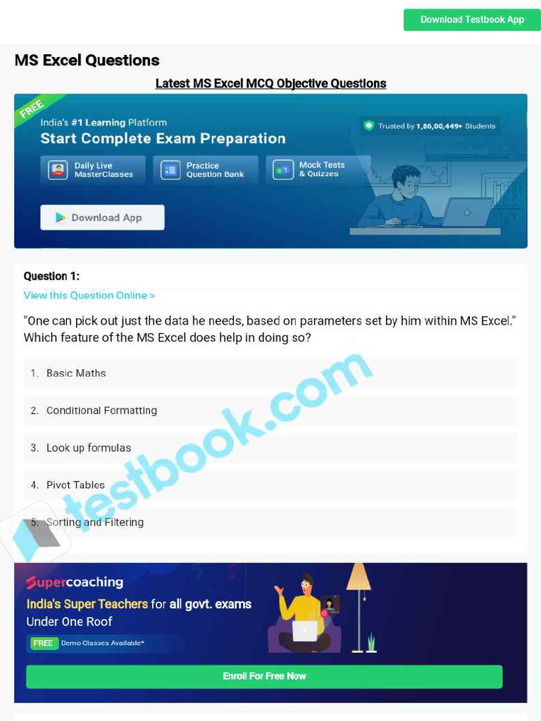MCQ On Ms Excel 5fb69e13c4364a4373cfdb75 | PDF