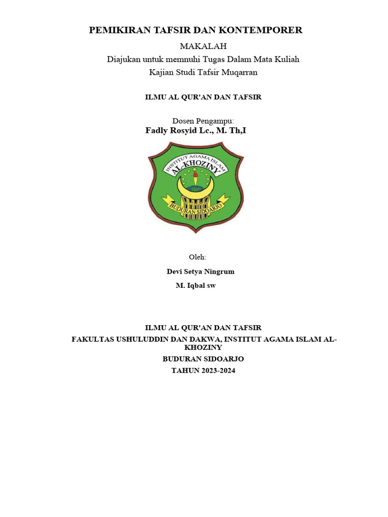 Pemikiran Tafsir Dan Kontemporer | PDF