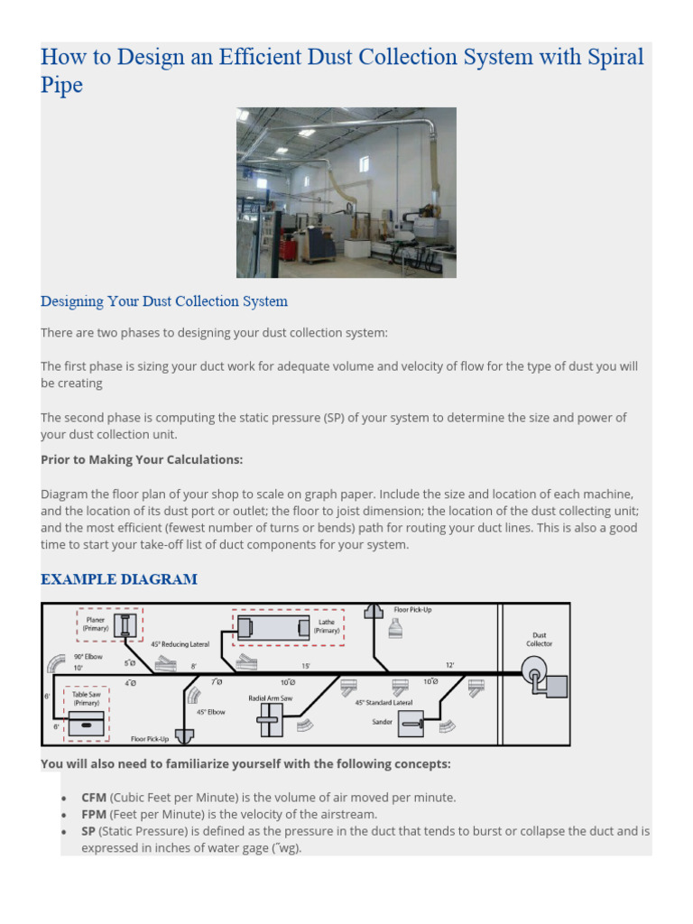 How To Design An Efficient Dust Collection System With Spiral Pipe | PDF | Duct (Flow) | Pressure