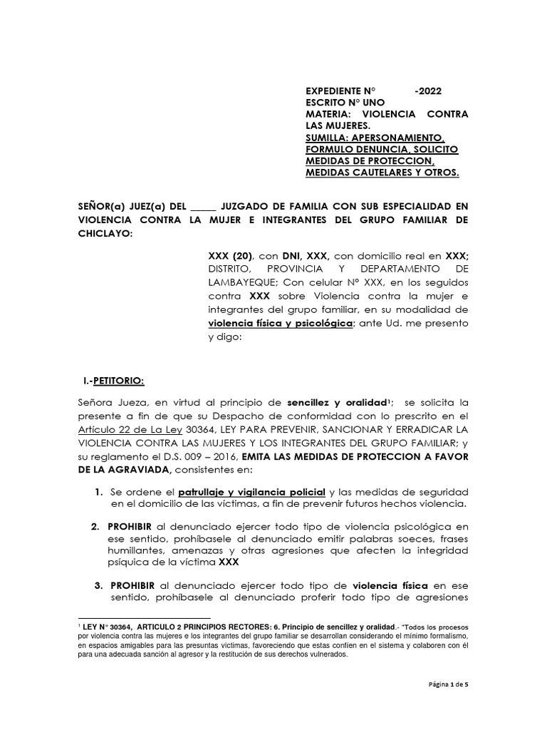 Modelo de Solicitud de Medidas de Proteccion | PDF | La violencia ... Modelo de Solicitud de Medidas de Proteccion | PDF | La violencia ...