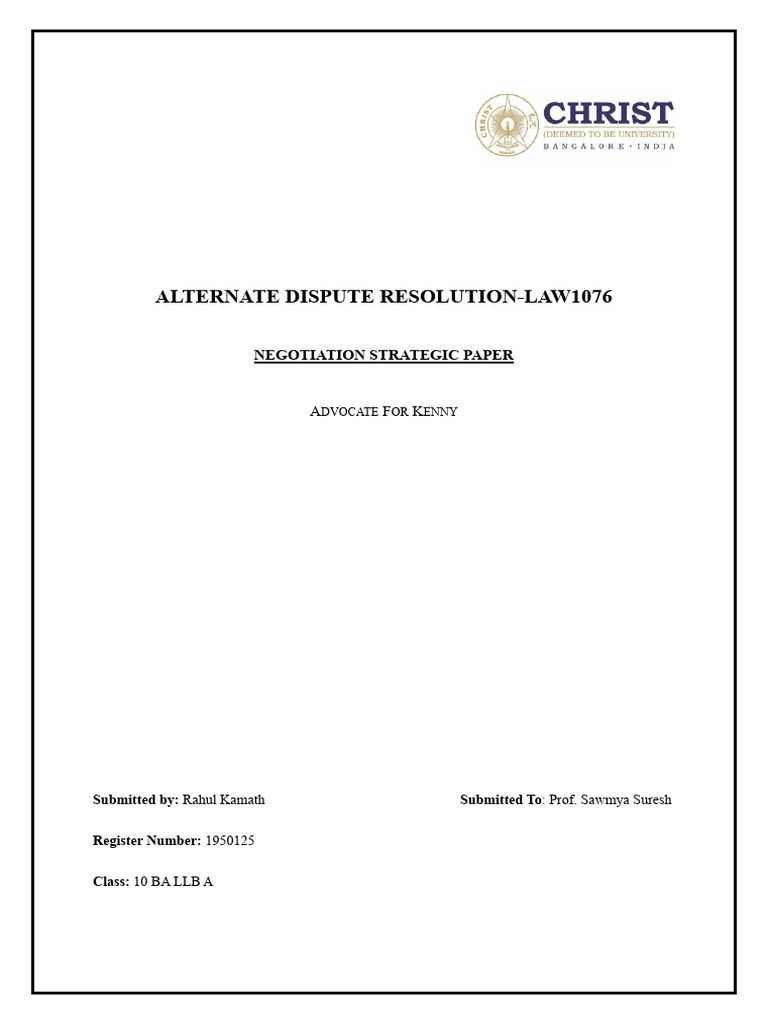 ADR Negotiation Strategy Paper | Download Free PDF | Partnership | Negotiation