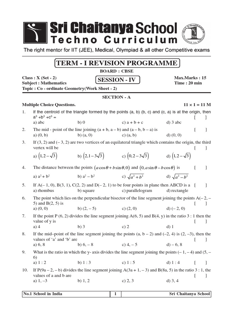 Coordinate Geometry Session 4 Set 2 Pdf Cartesian Coordinate