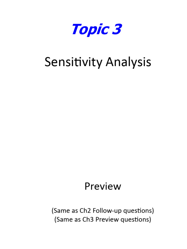 Topic 3 Ch4 Sensitivity Analysis | PDF | Profit (Economics) | Sensitivity Analysis