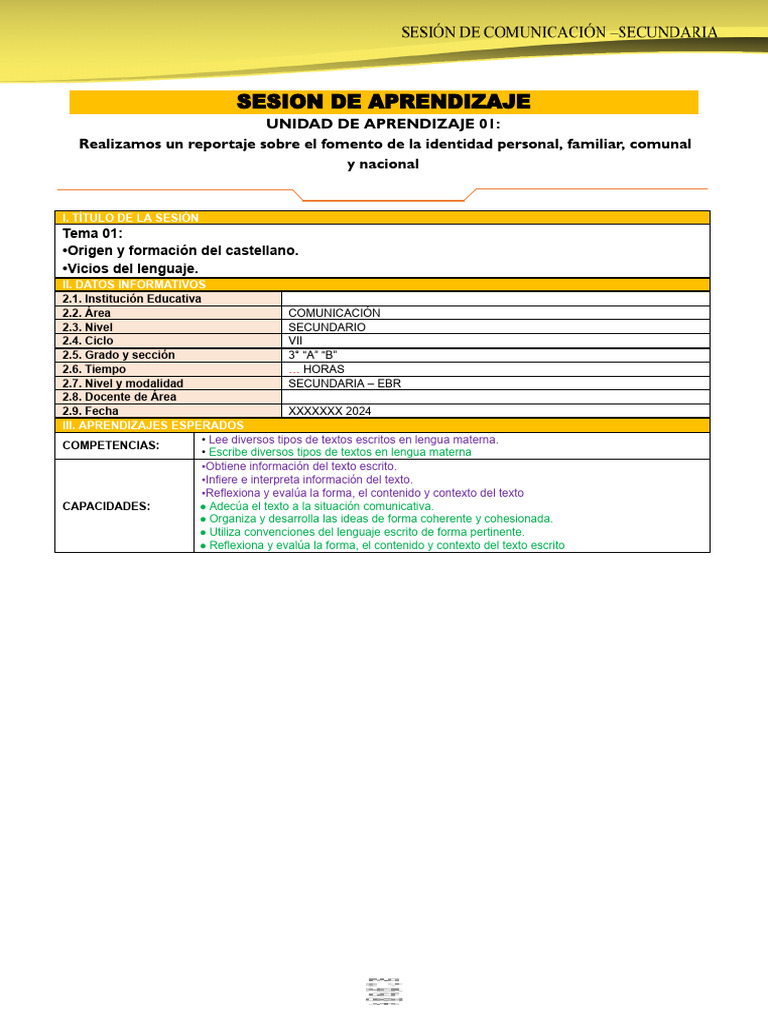 3° Sesion Actv 01 - Comunicación 2024 | PDF | Aprendizaje | Lengua española