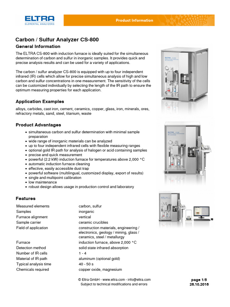 ELTRA CS-800 Carbon/Sulfur Analyzer | PDF | Oxide | Carbon