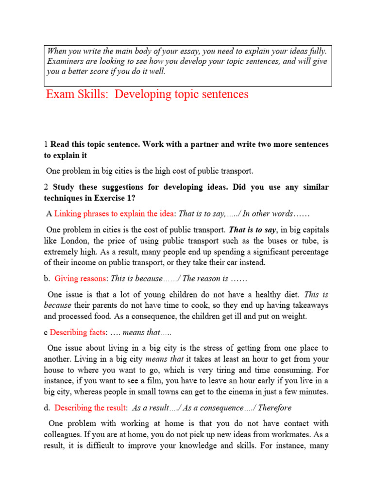 Developing Topic Sentences. | PDF | Cost Of Living | Teachers