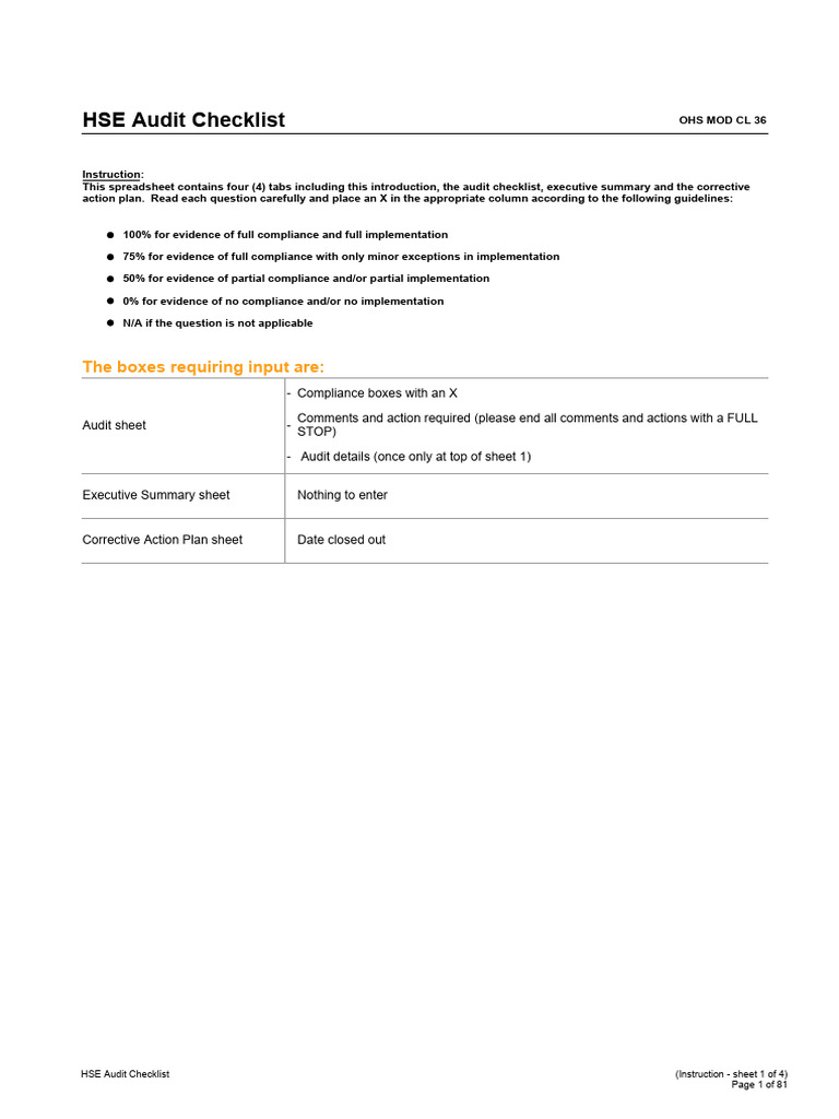 HSE Audit Checklist - Blank | PDF