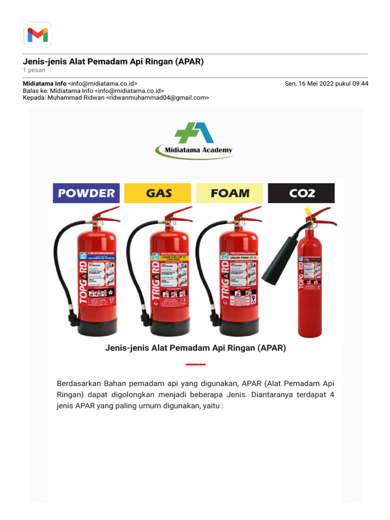 Jenis-Jenis Alat Pemadam Api Ringan (APAR) | PDF