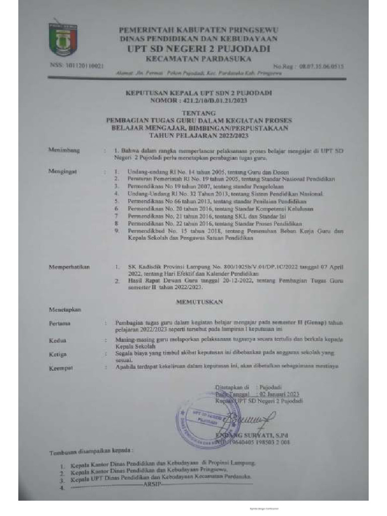 SK Pembagian Tugas Genap 2022 2023 | PDF