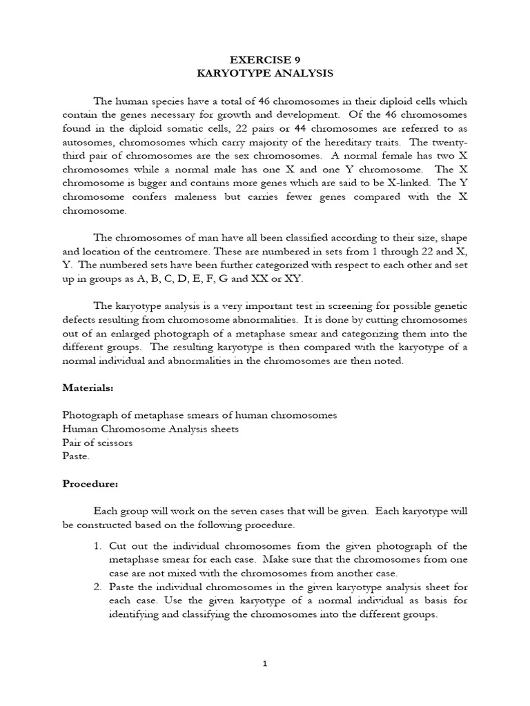 EXERCISE 9. Karyotype Analysis | PDF | Science & Mathematics