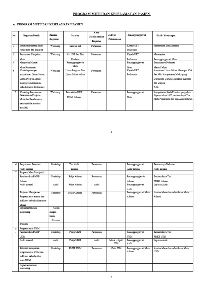 RUK Mutu Keselamatan Pasien | PDF