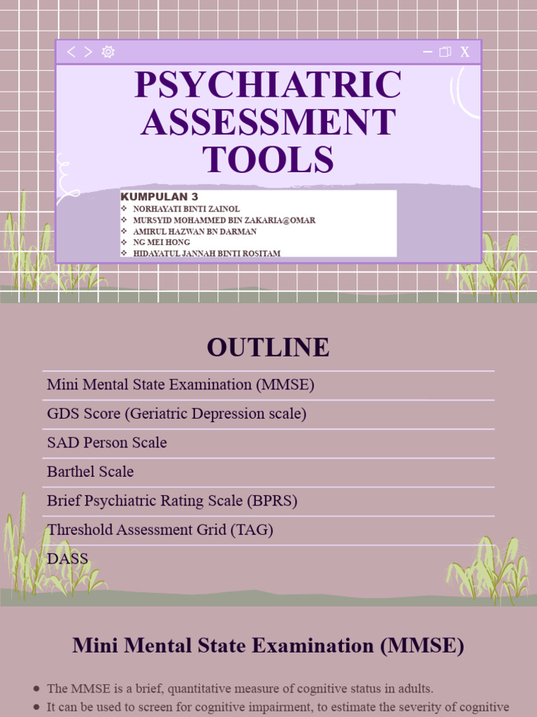 1.7 Psychiatric assessment tools | PDF | Clinical Medicine | Causes Of Death