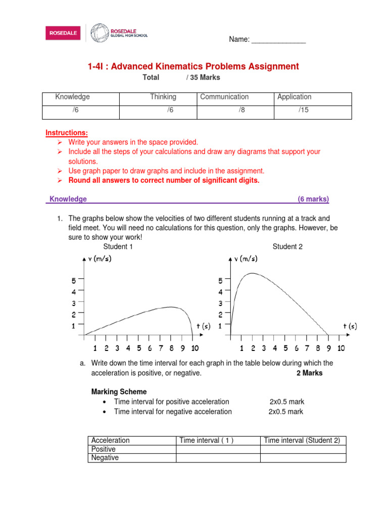 SPH3U 1-4I_ Advanced Kinematics Problems Assignment updated | PDF ...