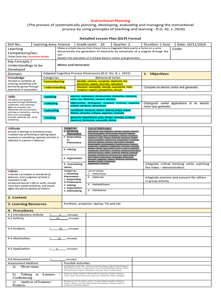 List of Behavioral Verbs - Lesson Plan | PDF | Learning | Lesson Plan