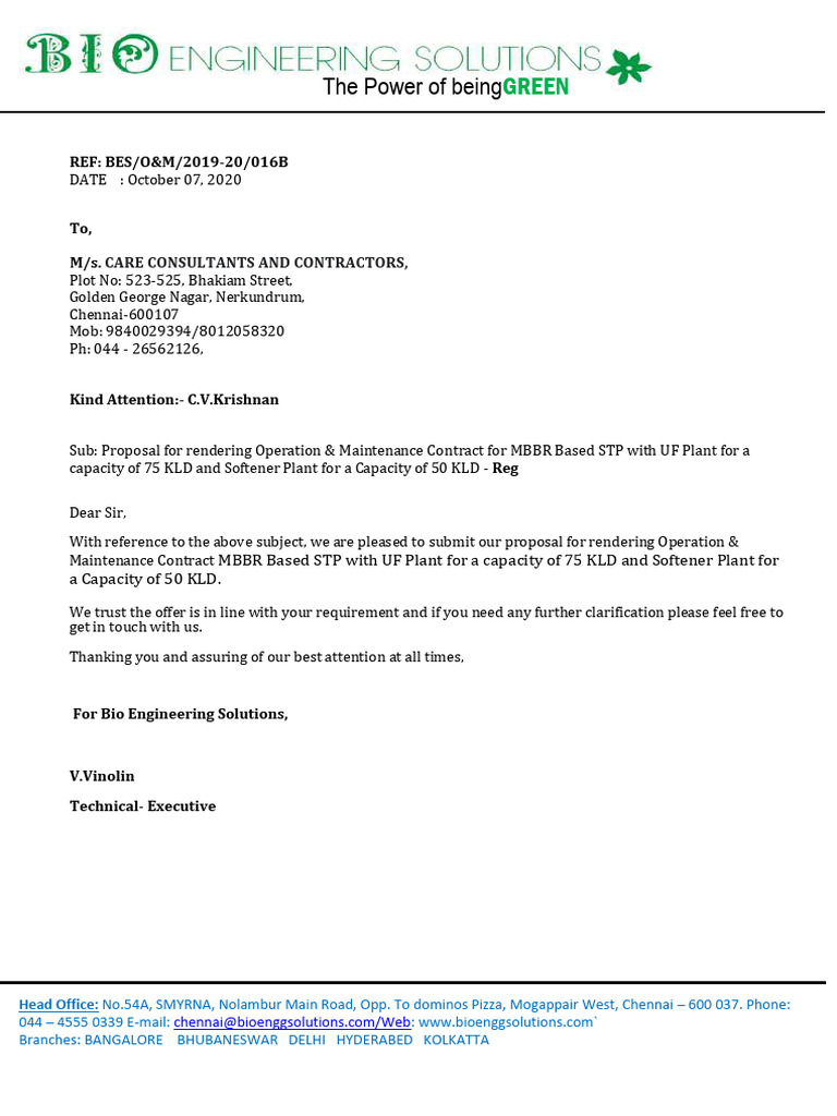 O&M Offer For STP - 75KLD & WTP - 100 KLD | PDF | Taxes | Sewage Treatment