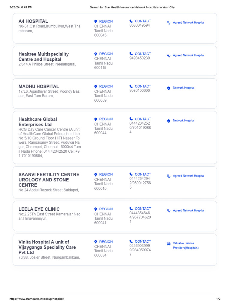 Search For Star Health Insurance Network Hospitals in Your City Chennai5 | PDF | Projects ...