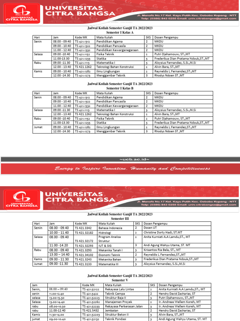 Jadwal Kuliah Semester Ganjil TA 2022-2023 | PDF