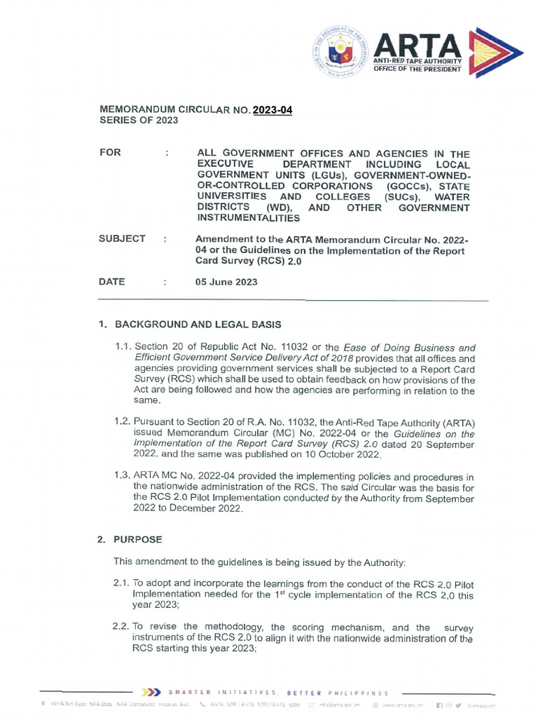 ARTA MC 2023 04 Amended Guidelines | PDF