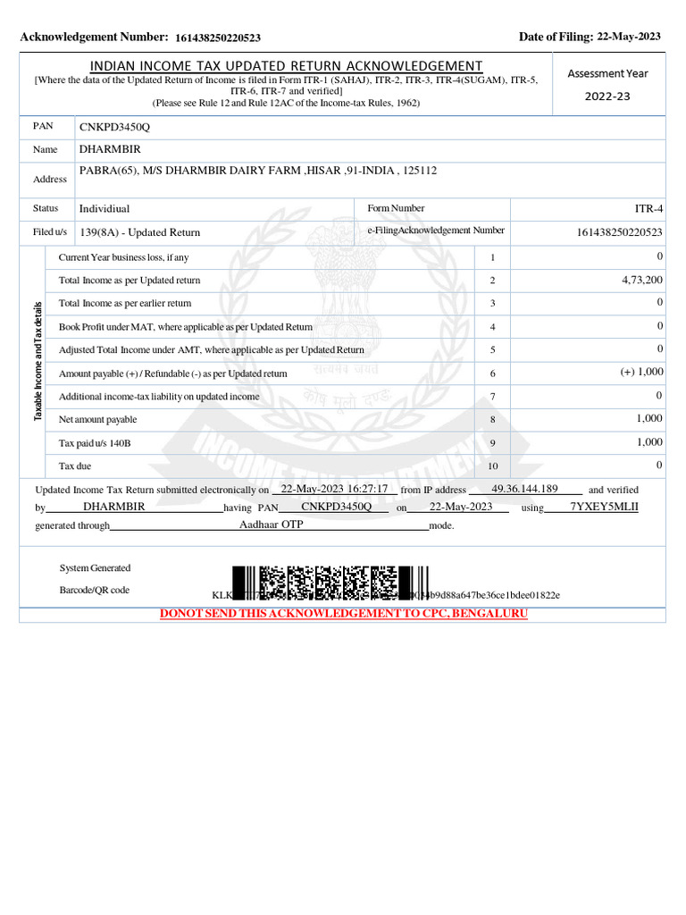 Dharmbir Itr 22-23 | PDF