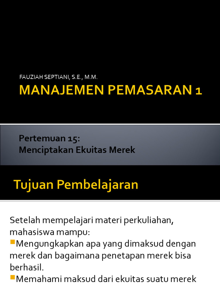 Pert.15 MP 1 Menciptakan Ekuitas Merek | PDF