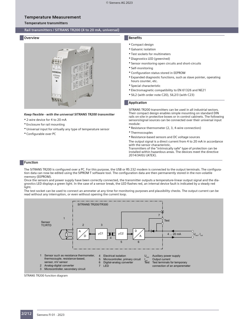 Sitranst tr200 Fi01 en | PDF | Thermocouple | Electrical Engineering