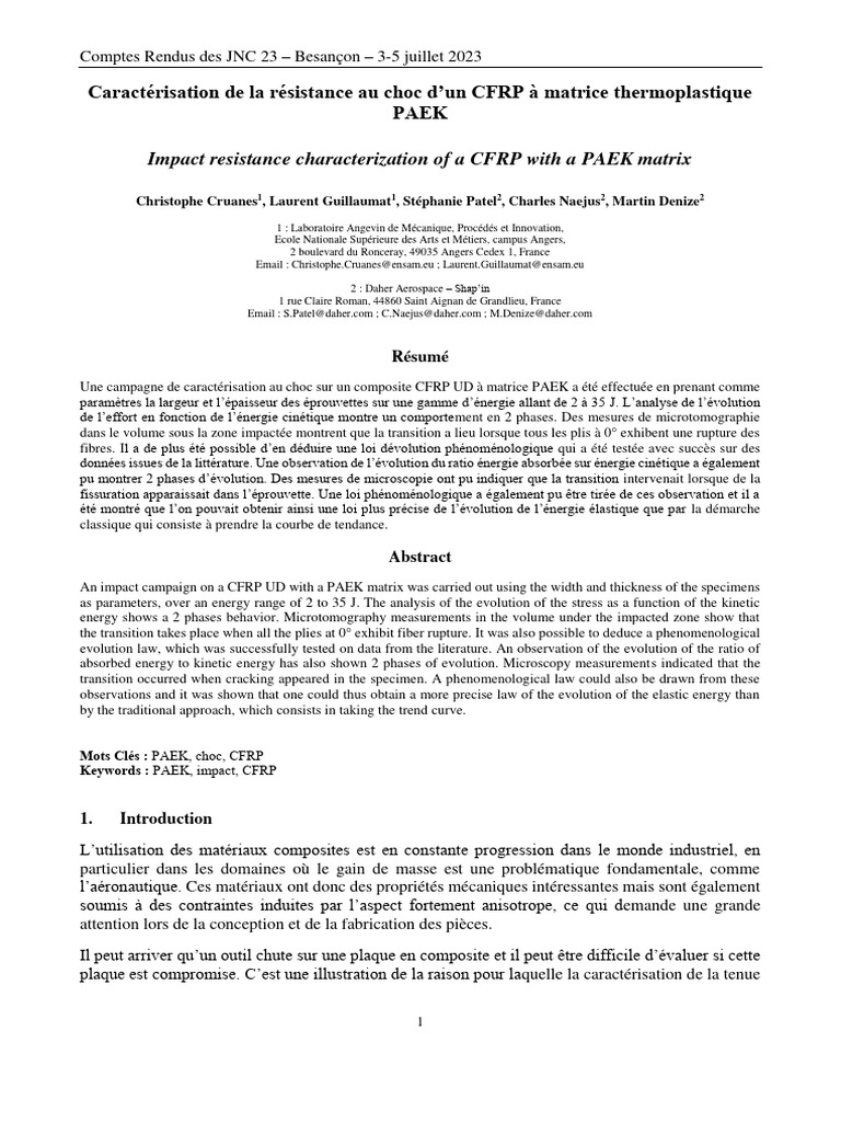 Résistance au Choc d'un CFRP à Matrice PAEK | PDF | Sciences et ...