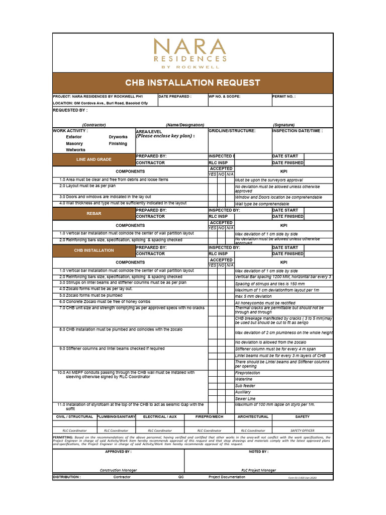 CHB INSTALLATION REQUEST | PDF | Materials | Building
