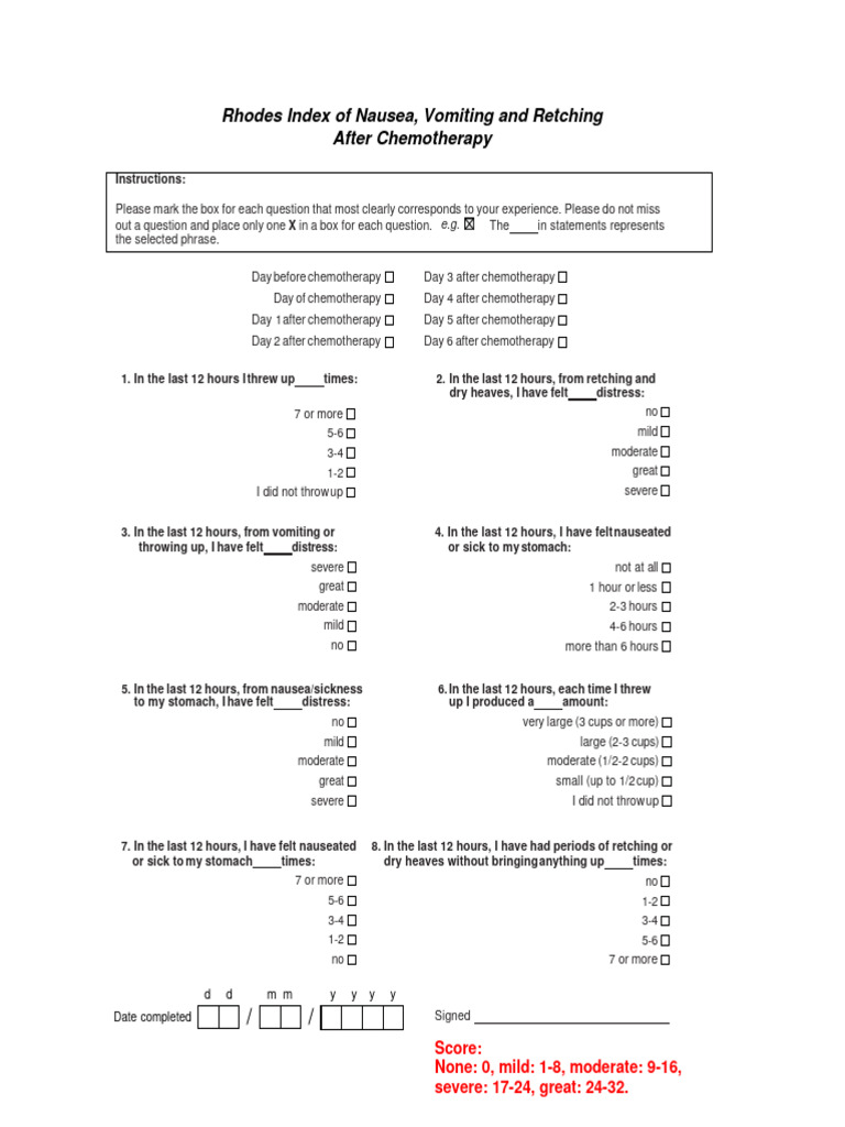 Rhodes Index of Nausea, Vomiting and Retching - Kemoterapi | PDF ...