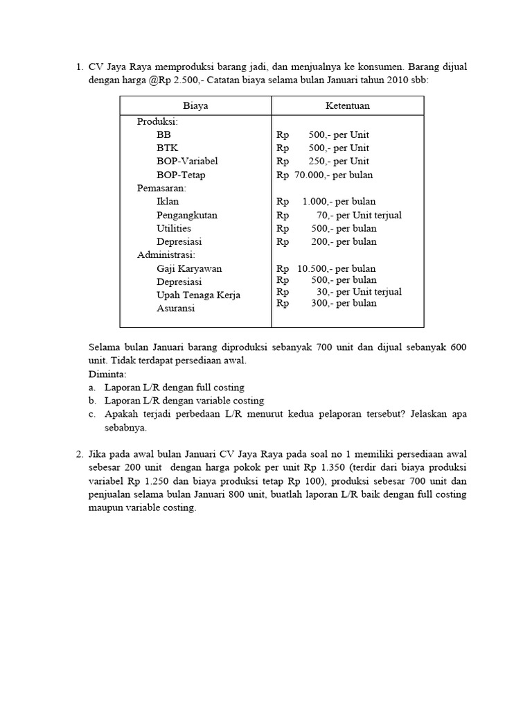 Pertemuan 8 - Soal Full Costing Dan Direct Costing | PDF | Pengelolaan ... Pertemuan 8 - Soal Full Costing Dan Direct Costing | PDF | Pengelolaan ...